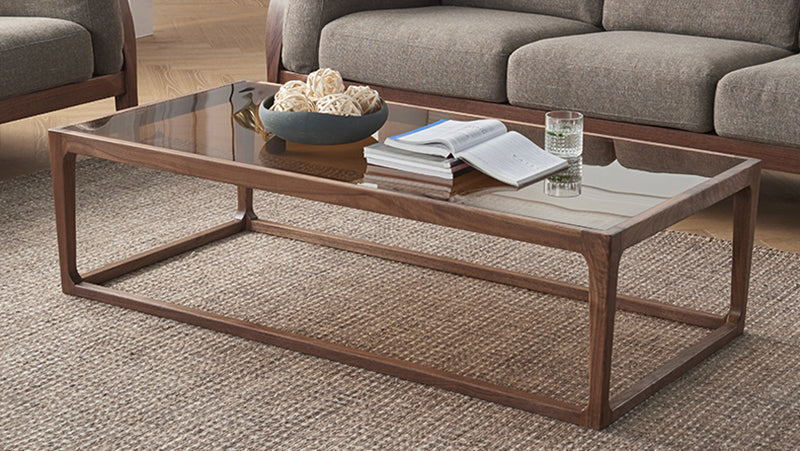 JASIWAY Black Walnut Glass Coffee Table: A Timeless Elegance for Moder ...