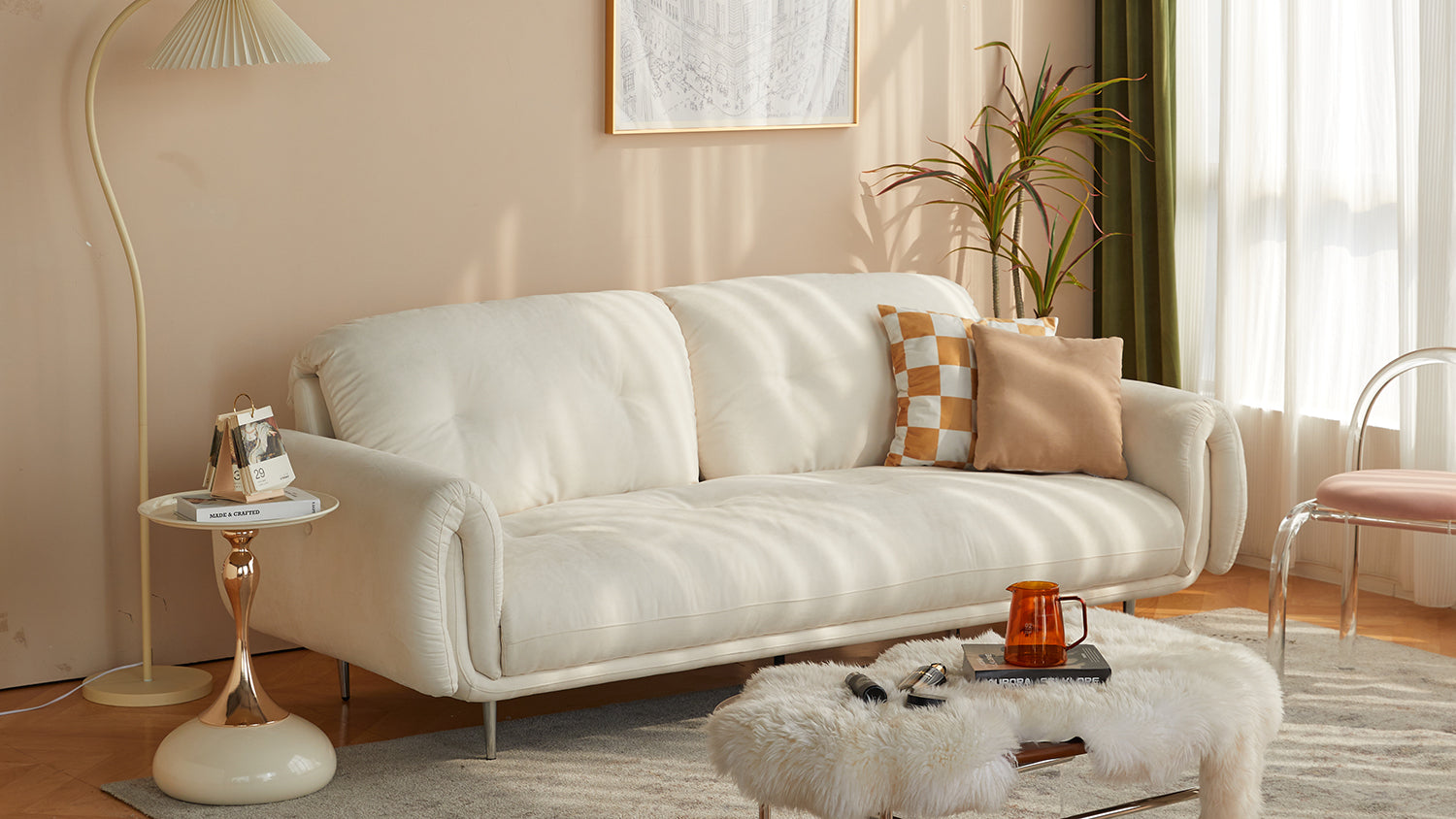 JASIWAY Modern Luxury: Beige Tech Fabric Sofa, An Artistic Elegance fo ...