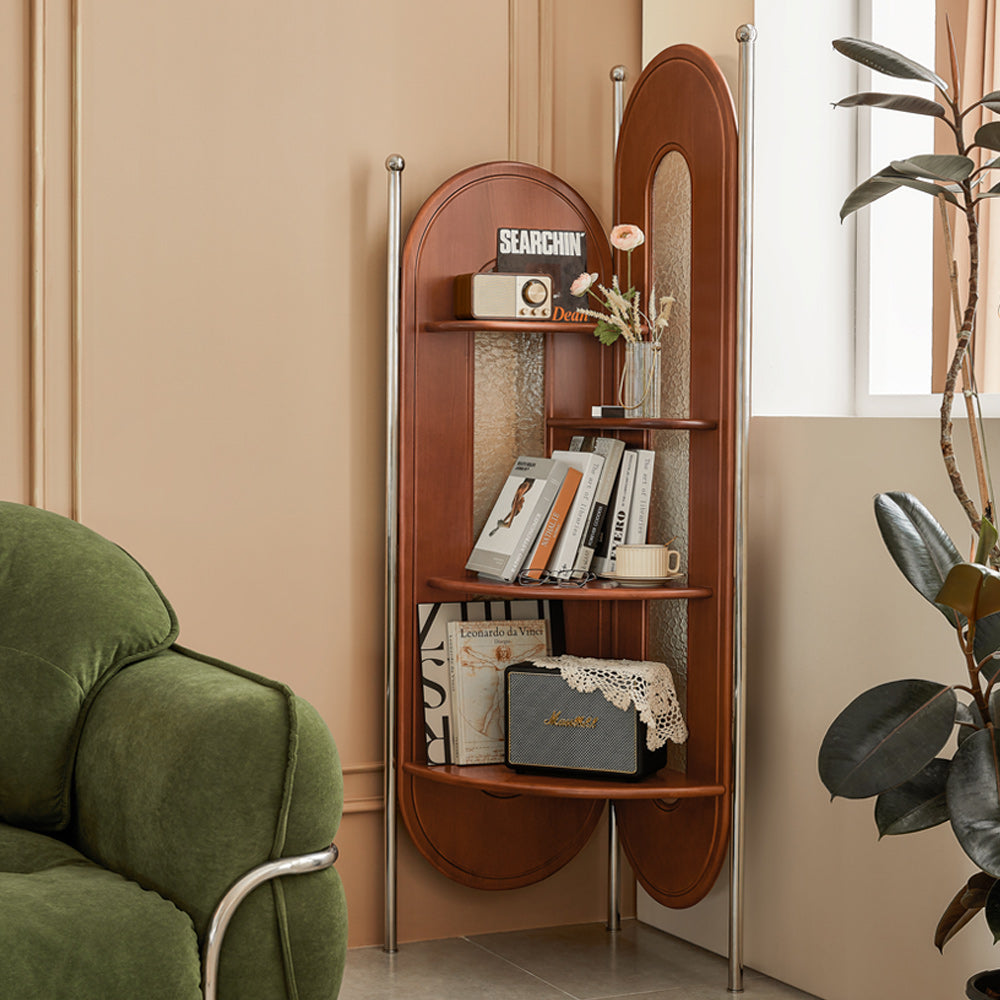 JASIWAY Solid Wood Corner Cabinet Retro Style Triangle Bookshelf ...