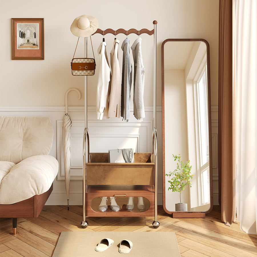 JASIWAY Mobile Freestanding Clothes Rack Bottom Storage Multi-function ...