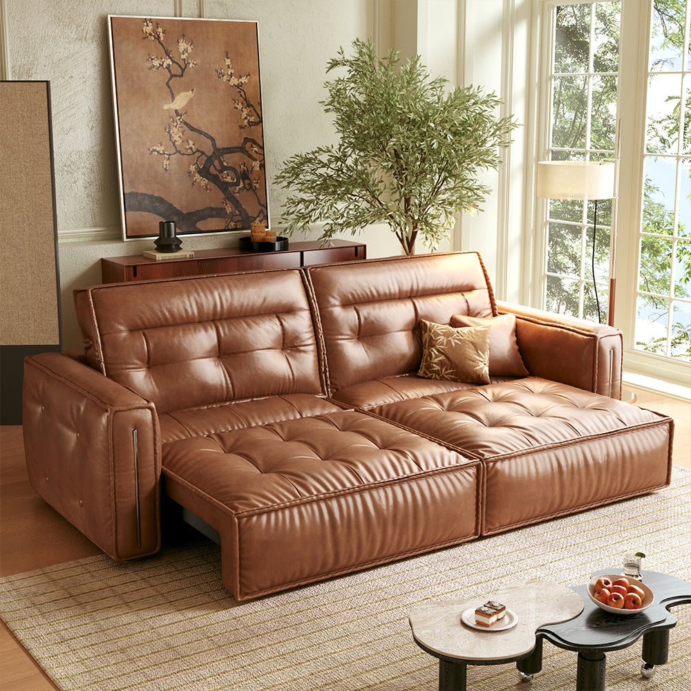 JASIWAY Smart Electric Leather Sofa Bed Couch - Vintage-Style Recliner ...