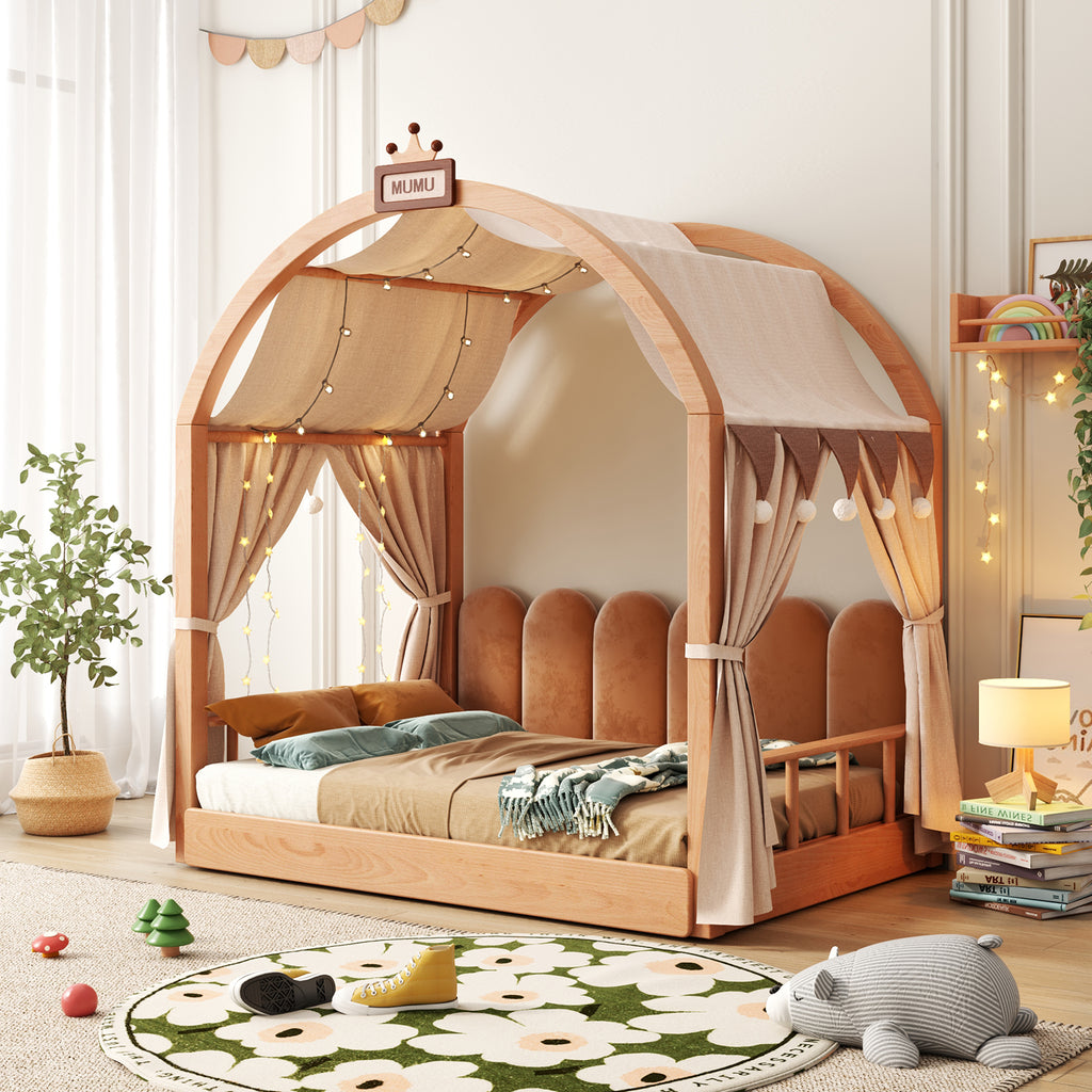 JASIWAY Extendable Solid Wood Kids Castle Bed with Canopy – Tent-Style ...
